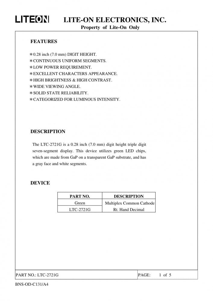 LTC-2721G datasheet page 2