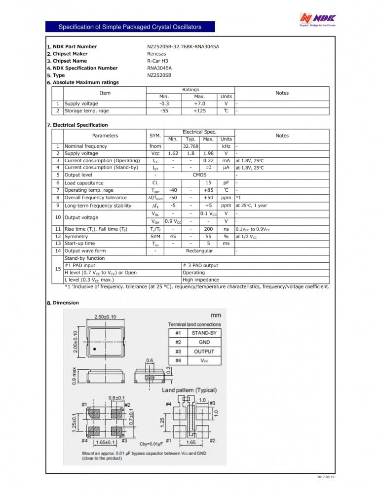 NDK NZ2520SB-32.768KHZ-RNA3045A technical document preview