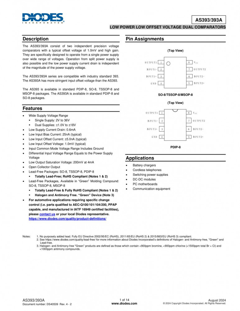 AS393A datasheet page 1