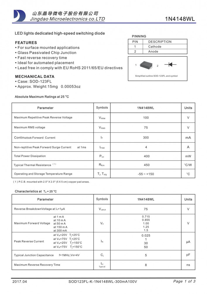 1N4148WL T4 datasheet page 1