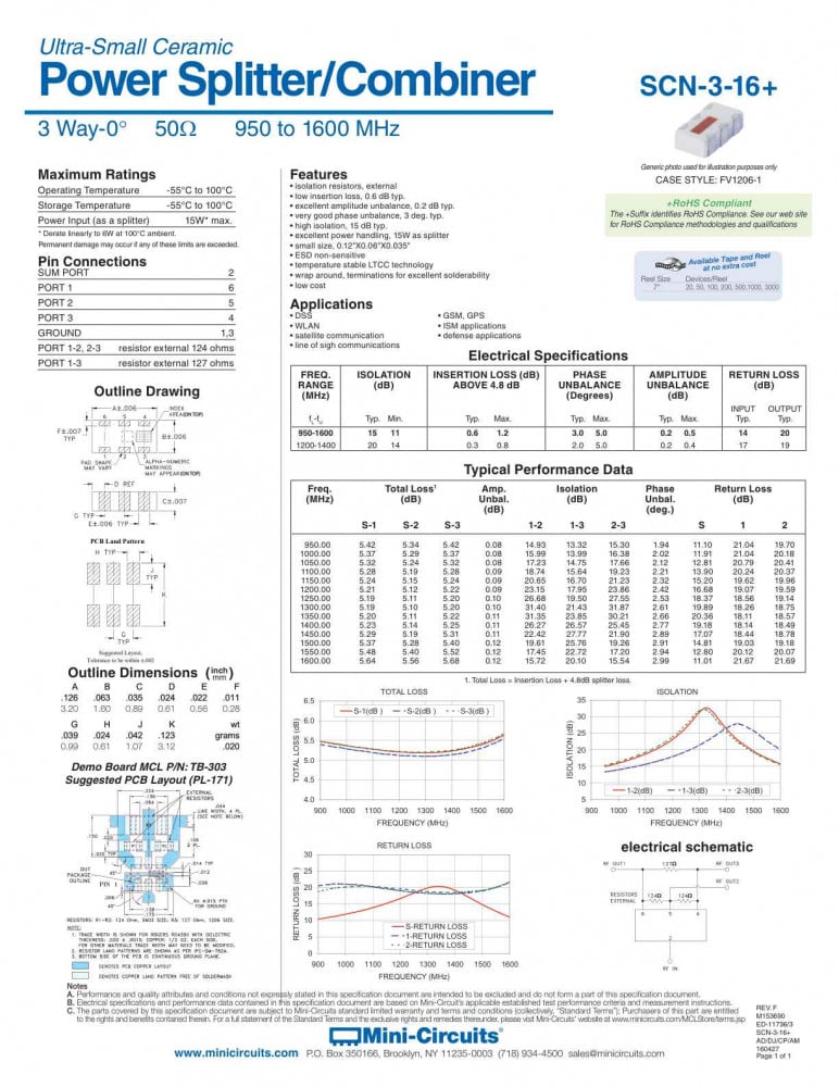 SCN-3-16+ technical datasheet page