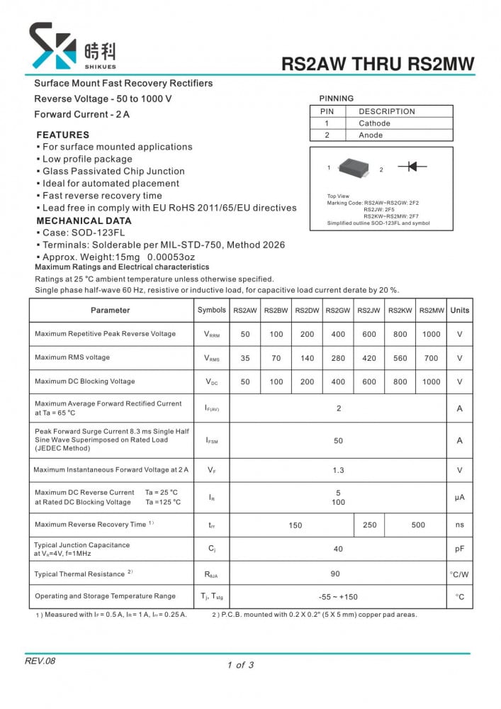 RS2MW datasheet page 1