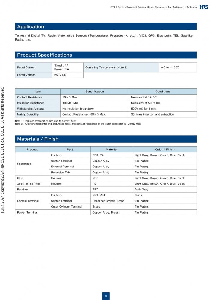 HRS GT21 datasheet page 3
