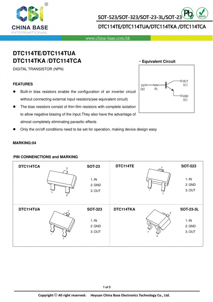 DTC114TCA datasheet page 1