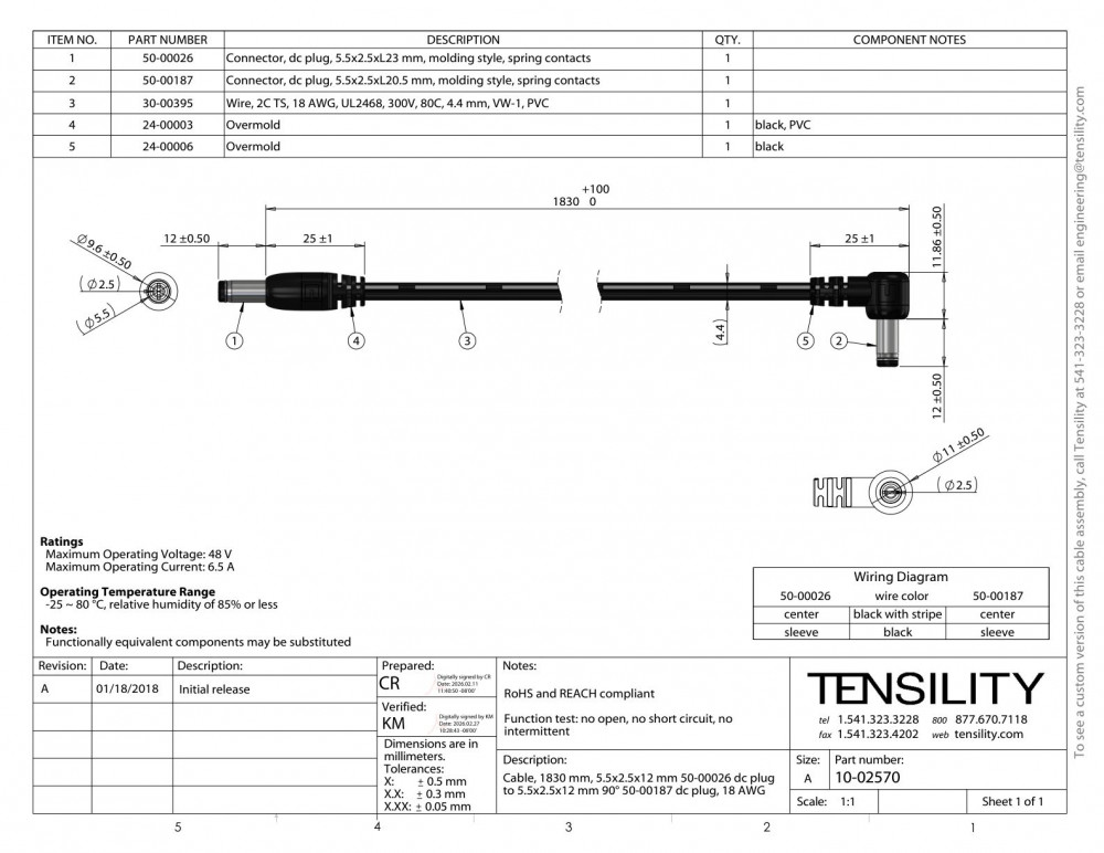 Tensility International 10-02570 cable assembly drawing
