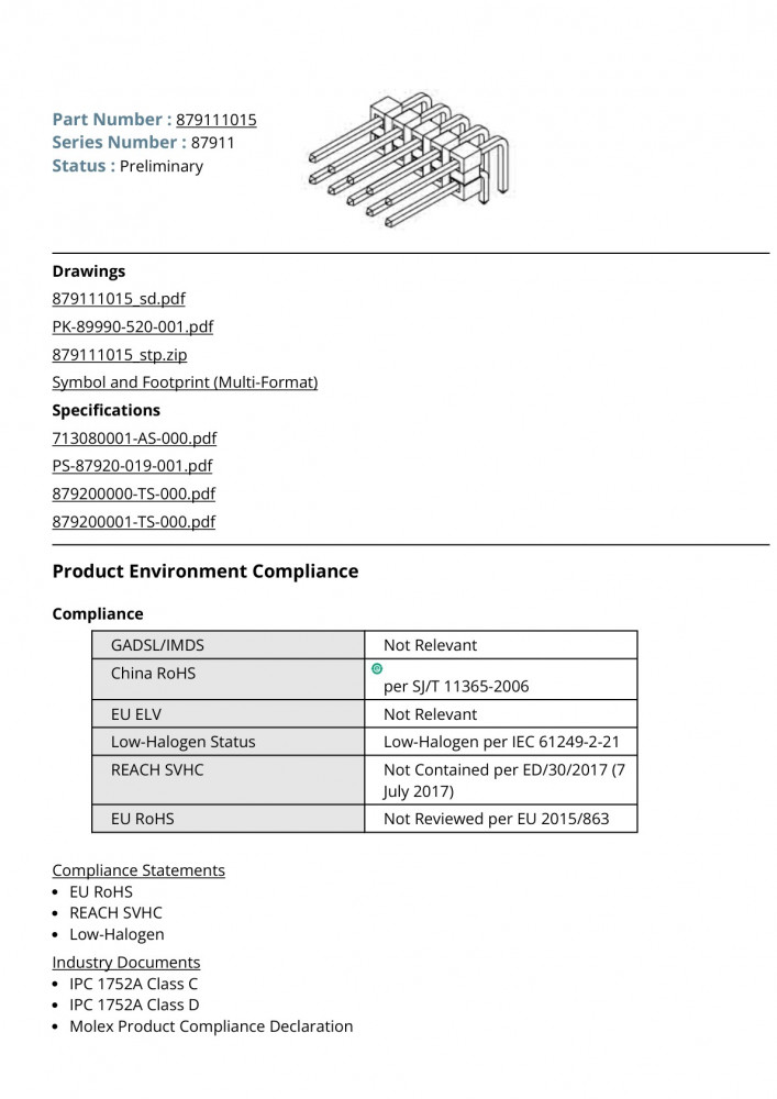 MOLEX 879111015 document page 1