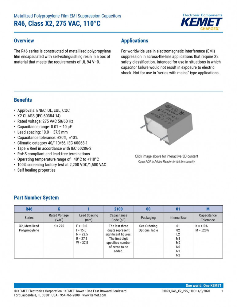KEMET R46 datasheet page 1