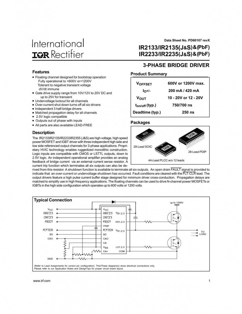 IR2235STRPBF technical document page 1