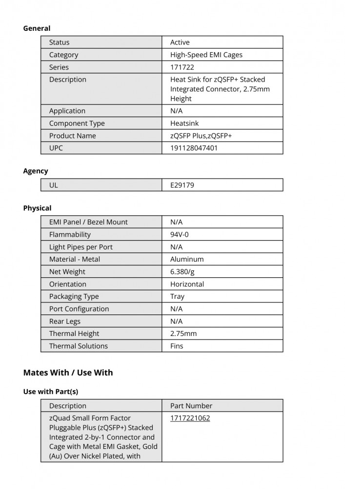 Technical document page 2 for MOLEX 1703285108