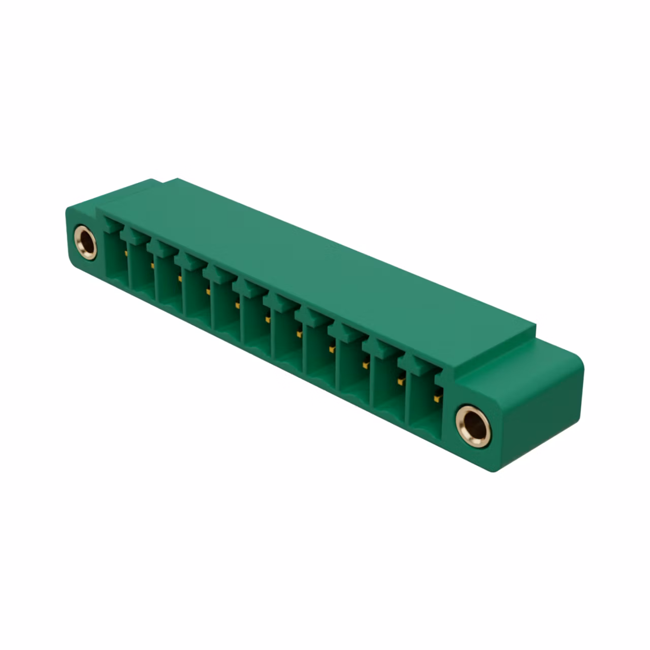3.50mm Pitch Eurostyle Right-Angle PCB Header, with Threaded Retention Inserts, Green Housing, Gold (Au) Plated, 11 Circuits for sale