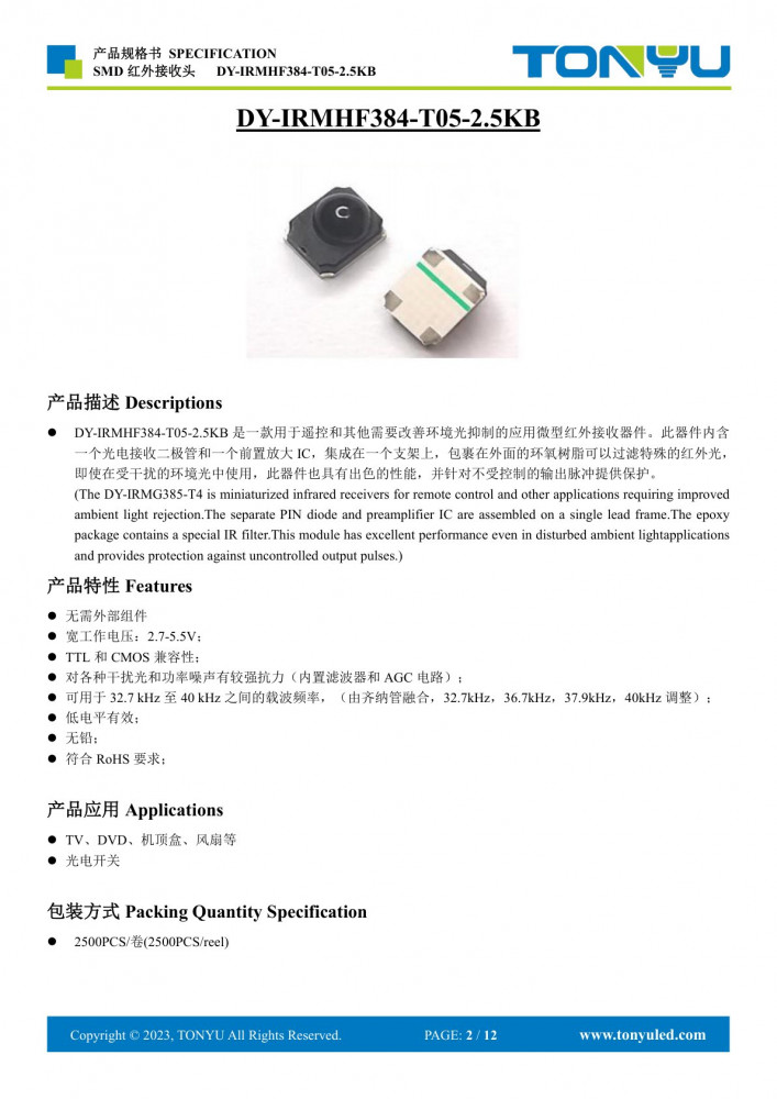 DY-IRMHF384-T05-2.5KB datasheet page 2