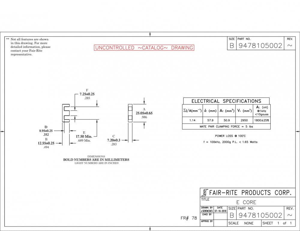 Fair-Rite 9478105002 technical drawing