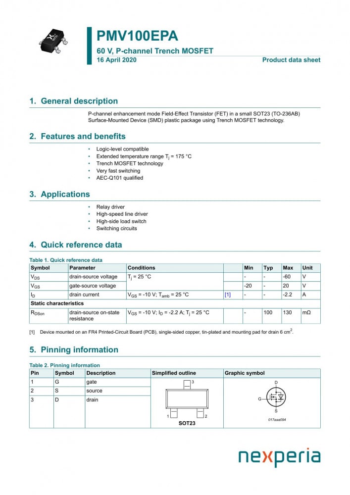 PMV100EPAR datasheet page 1