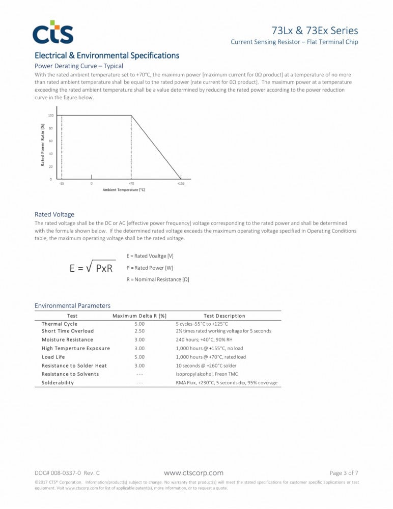 CTS 73Lx and 73Ex series datasheet page 3