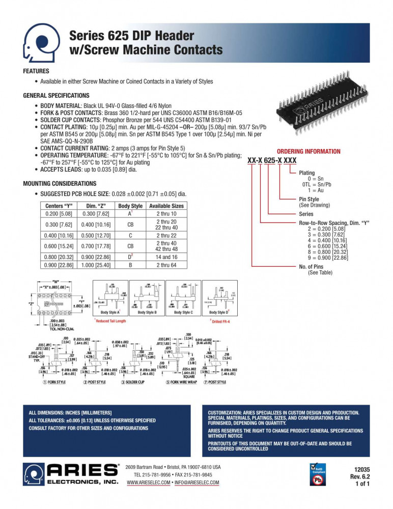 Aries Electronics 26-3625-31 technical drawing preview