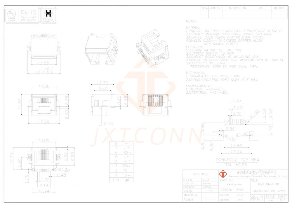 RJ45-0041-8P technical document page 1