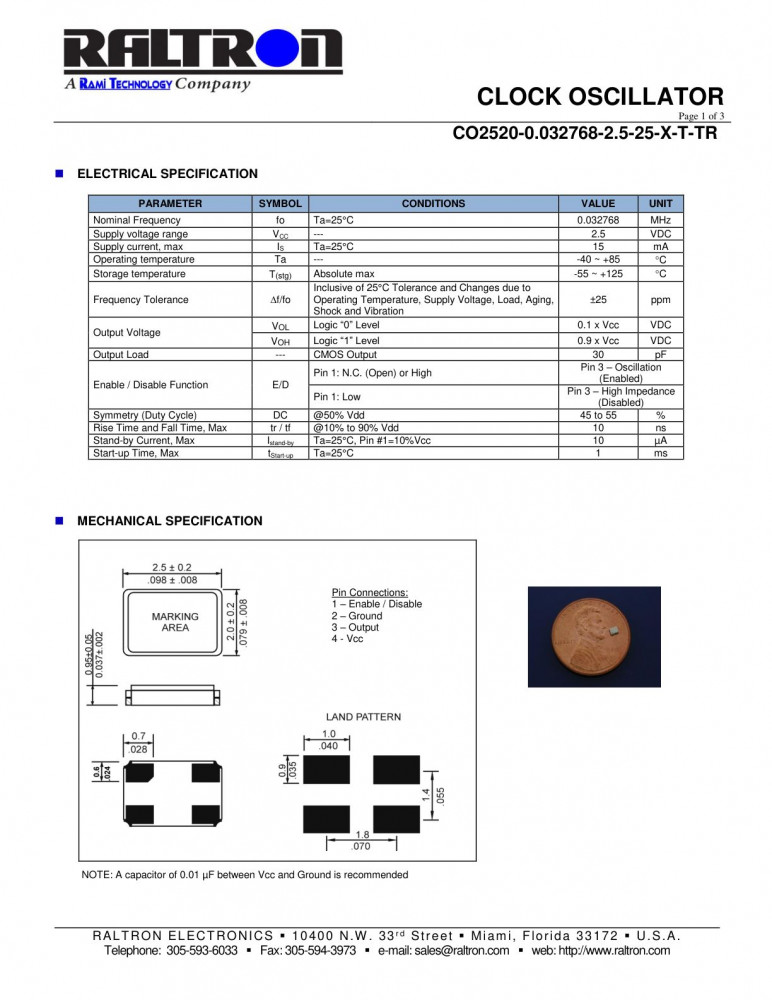 Raltron CO2520 technical document page 1