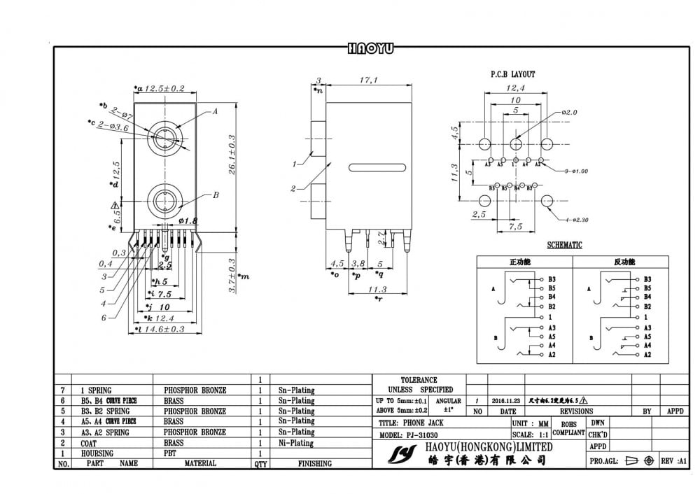 HOOYA PJ-31030 technical drawing