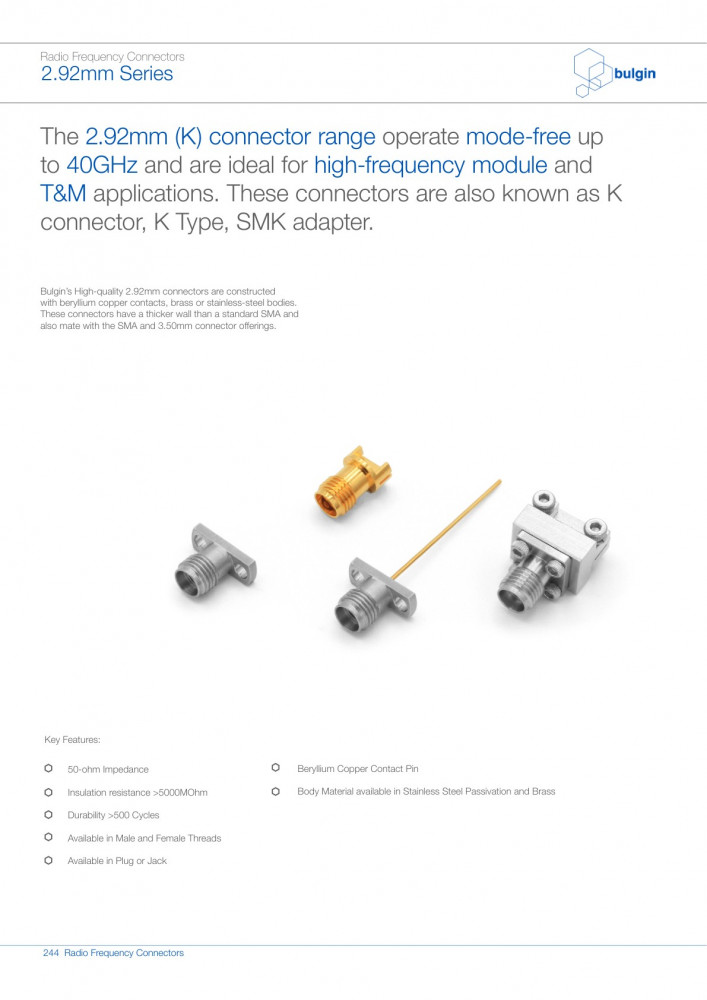 Bulgin RF292 series technical document page 1