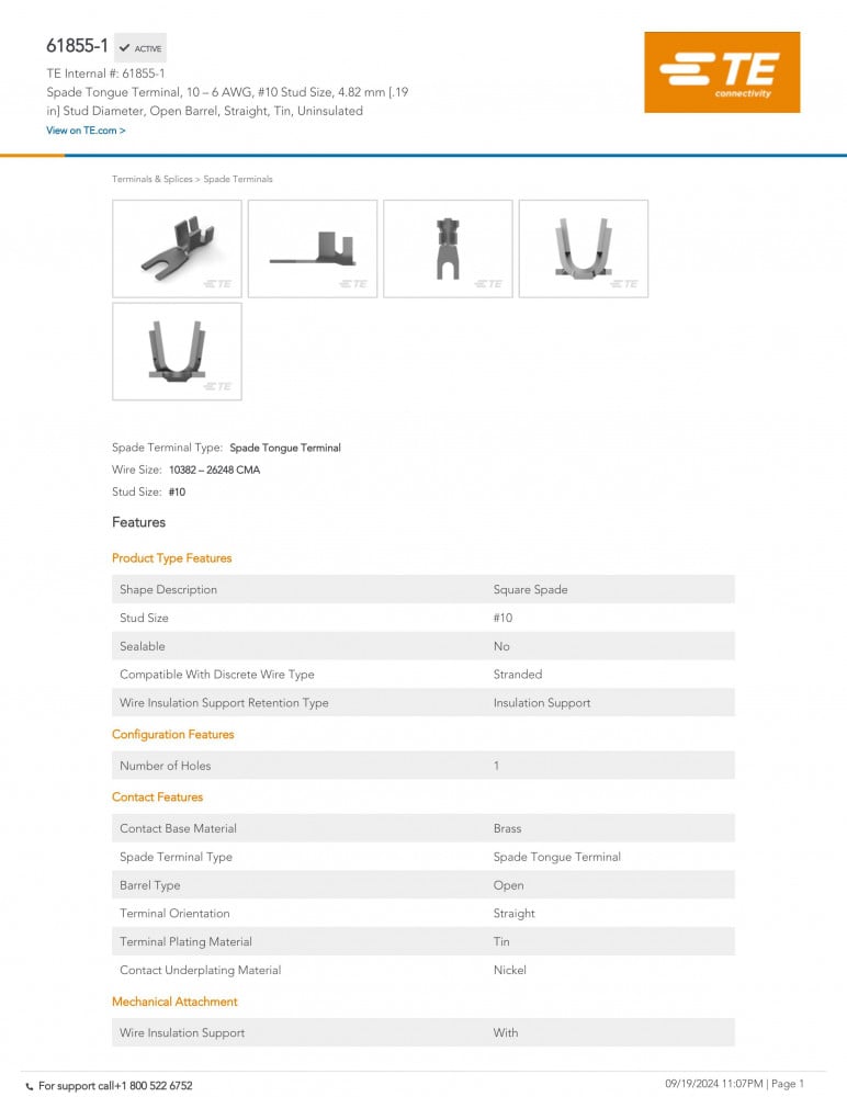 TE Connectivity 61855-1 document page 1
