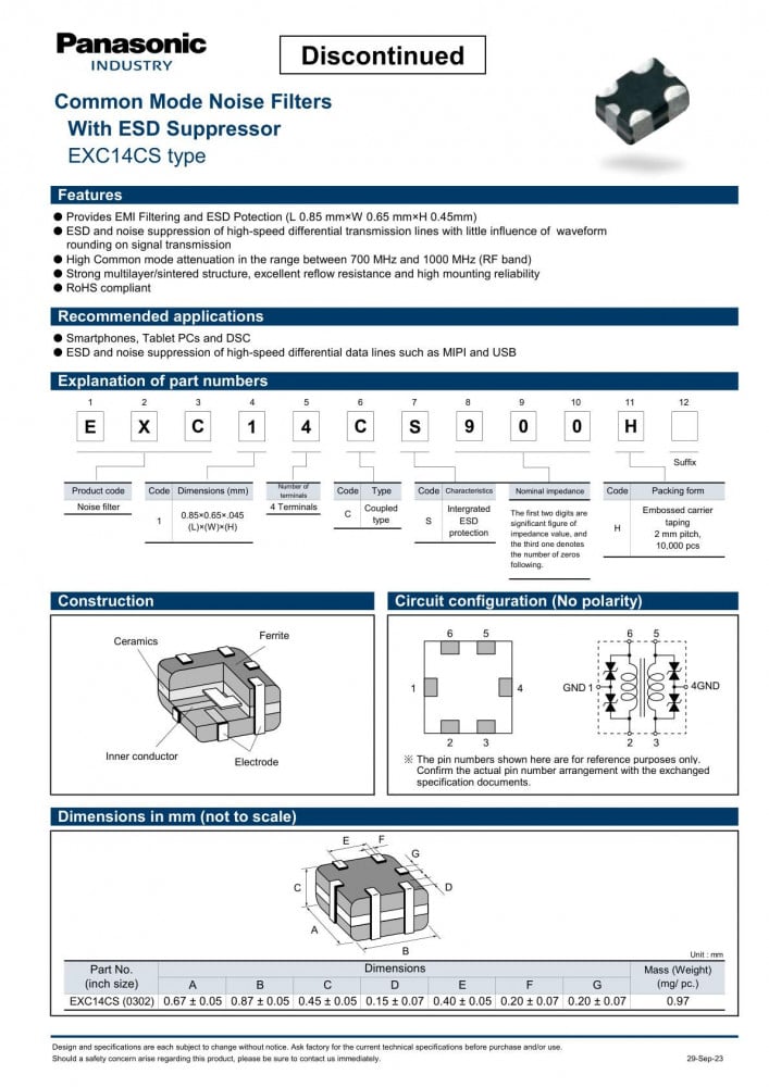 EXC14CS900H technical document page 1