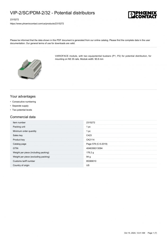 Phoenix Contact 2315272 technical document page 1