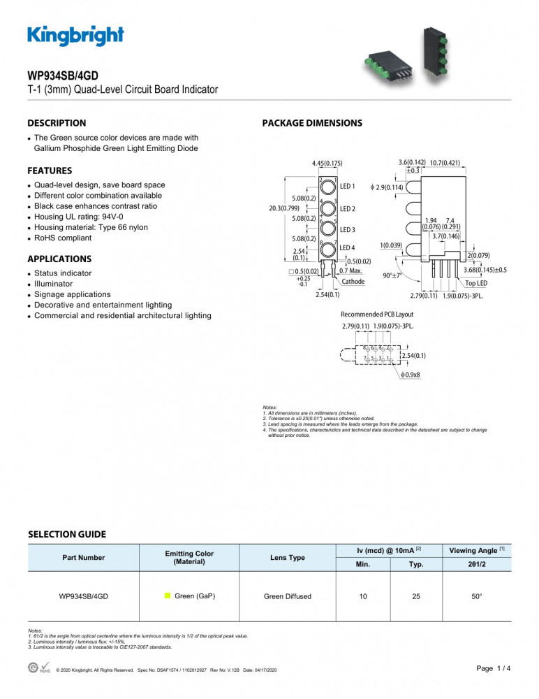 WP934SB/4GD datasheet page 1