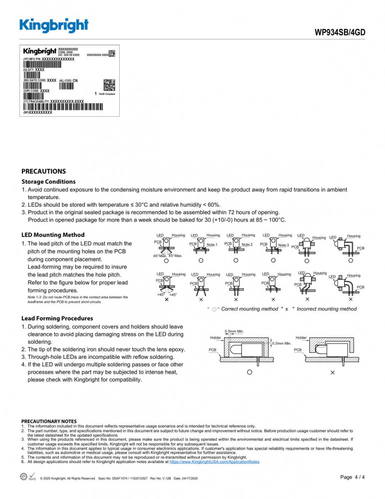 WP934SB/4GD datasheet page 4