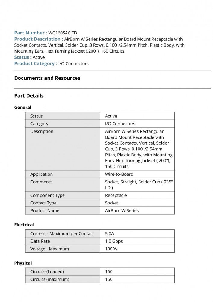 WG160SACJTB technical document image, page 1