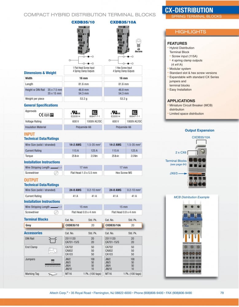 Altech CXDB35/10A technical document page