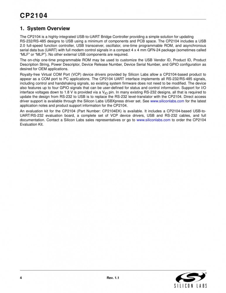 CP2104 datasheet page 4