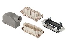 Heavy-Duty Connector Kit, 10 Pole, Series S-E Female-Male Inserts, M20 Die-cast Aluminum Hood-Side Entry, Bulkhead Mount Housing-Vertical, 2 Lever, Size 10B «57x27», Grey for sale