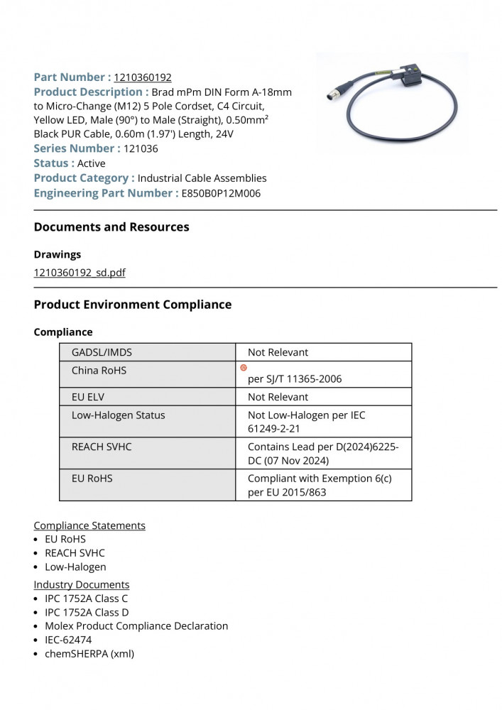MOLEX 1210360192 technical drawing preview, page 1