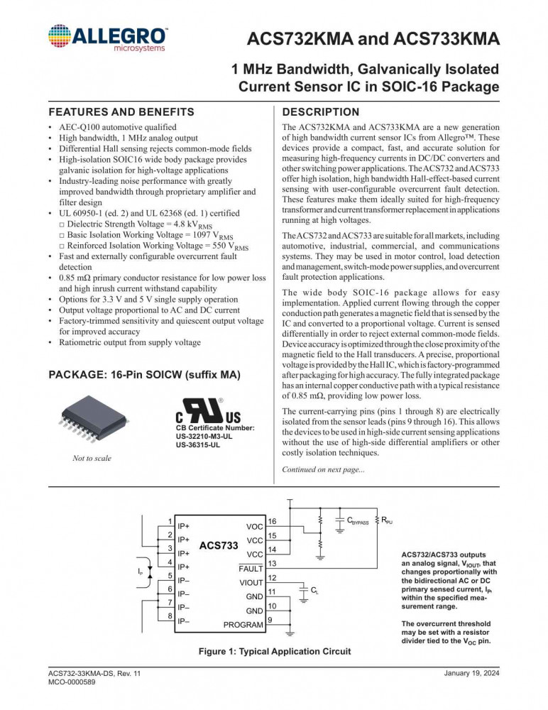 ACS733 datasheet page 1