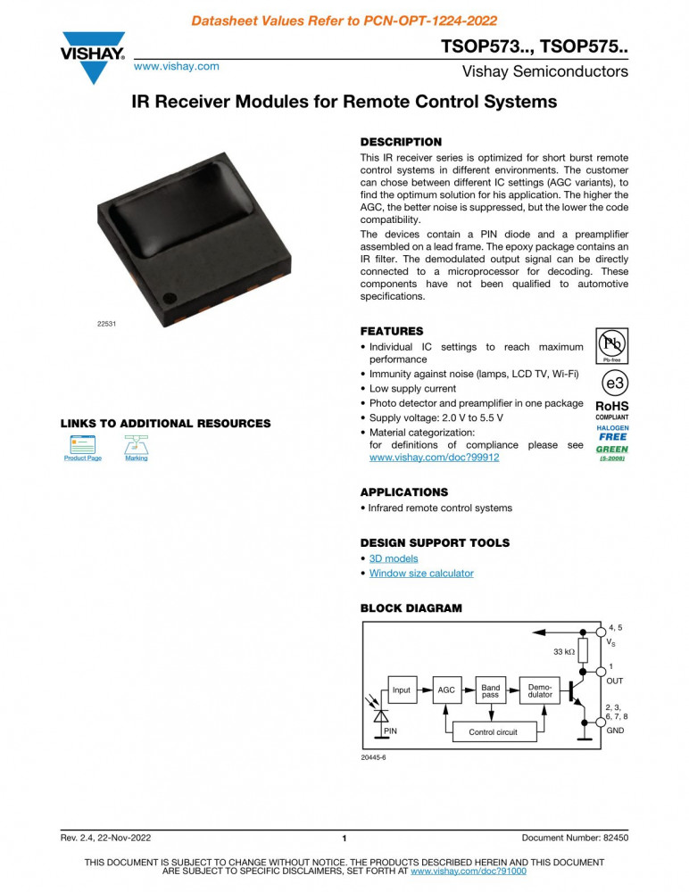 TSOP57338TT2 datasheet page 1