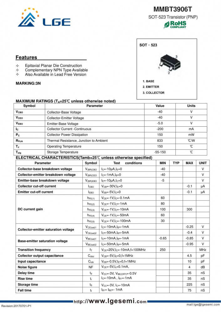 MMBT3906T datasheet page 1