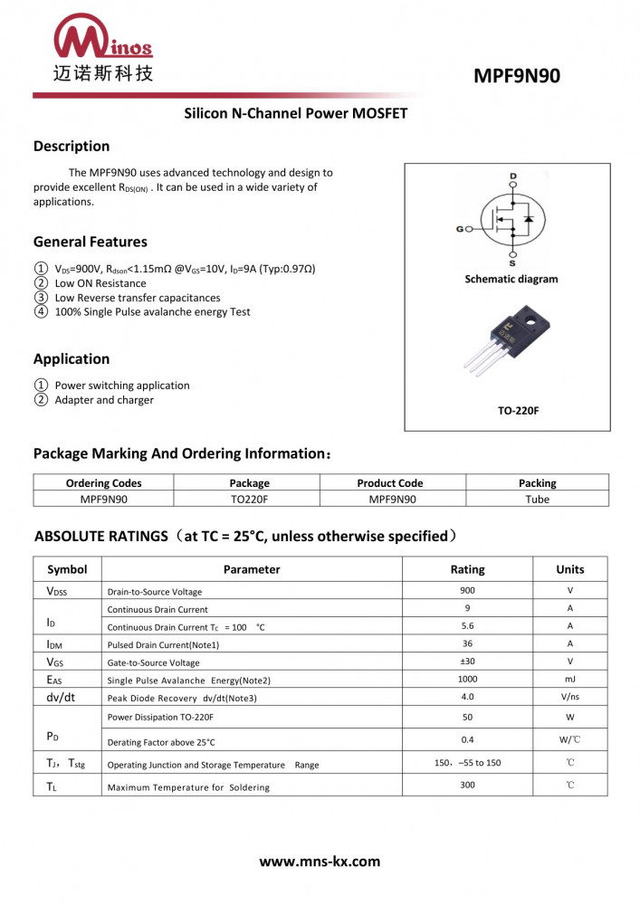 MPF9N90 datasheet page 1