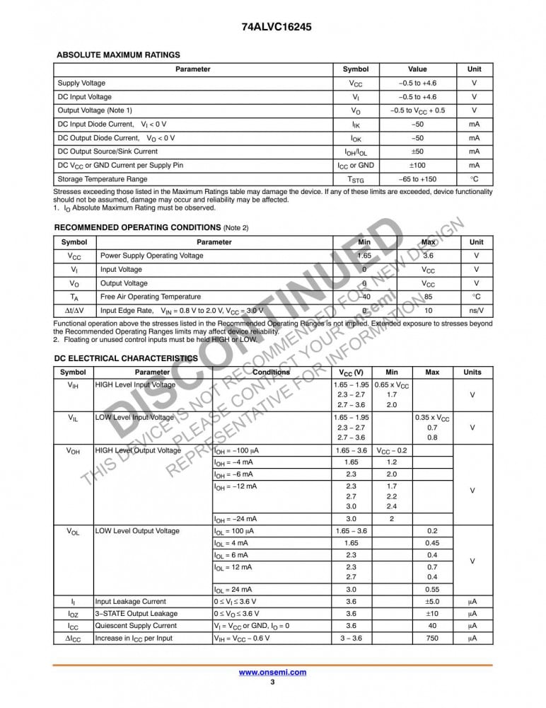 74ALVC16245 datasheet page 3