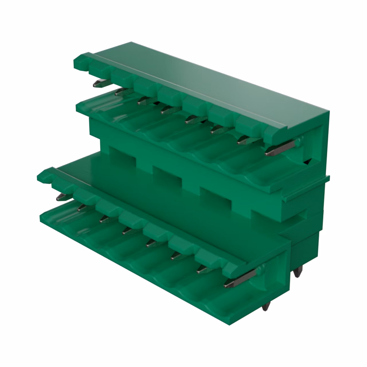 5.00mm Pitch Eurostyle Horizontal Dual Level PCB Header, Open Ends, Green Housing, 16 Circuits for sale
