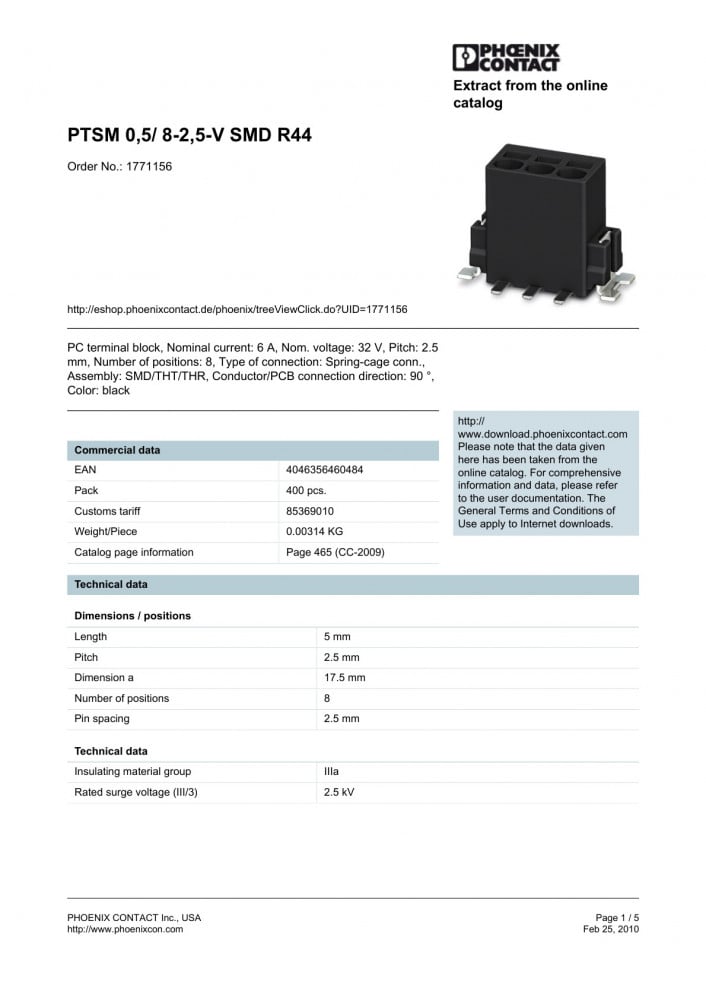 Phoenix Contact 1771156 technical document page 1