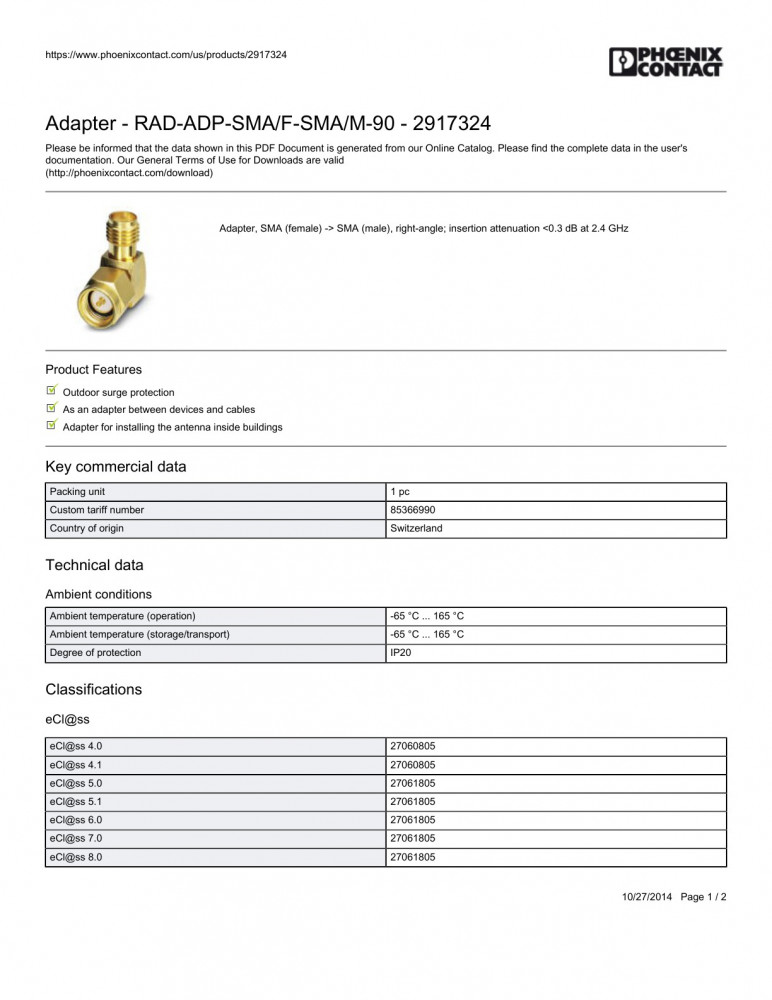 Phoenix Contact 2917324 technical document page 1