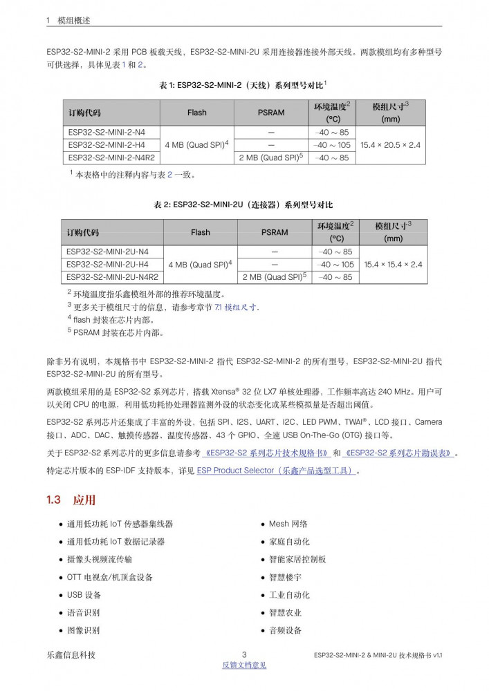 ESP32-S2-MINI-2U-N4 datasheet page 3