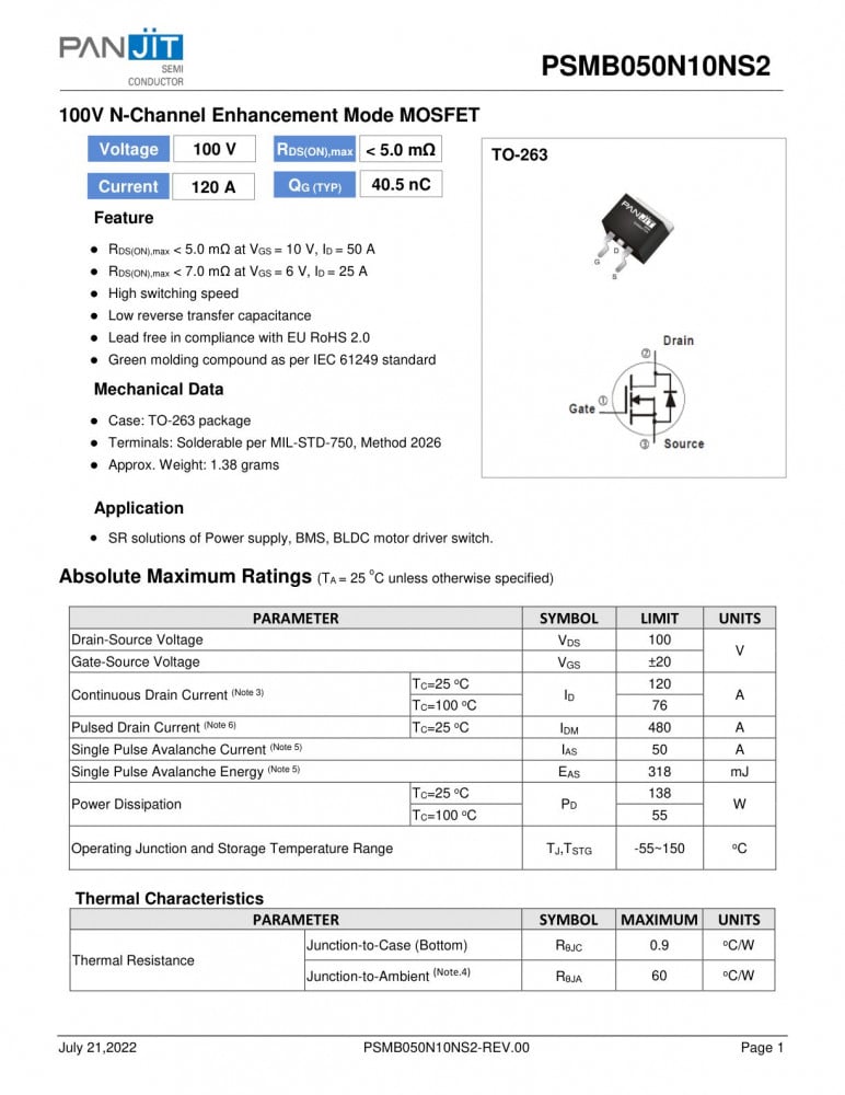 PSMB050N10NS2 datasheet page 1