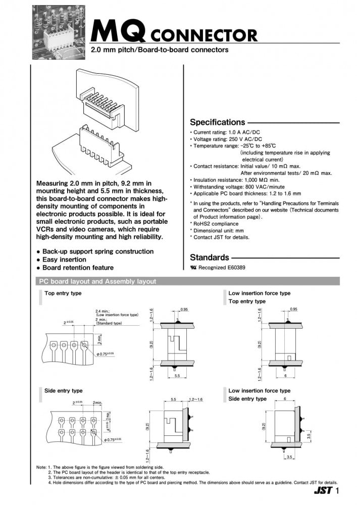 JST MQ series technical document page 1