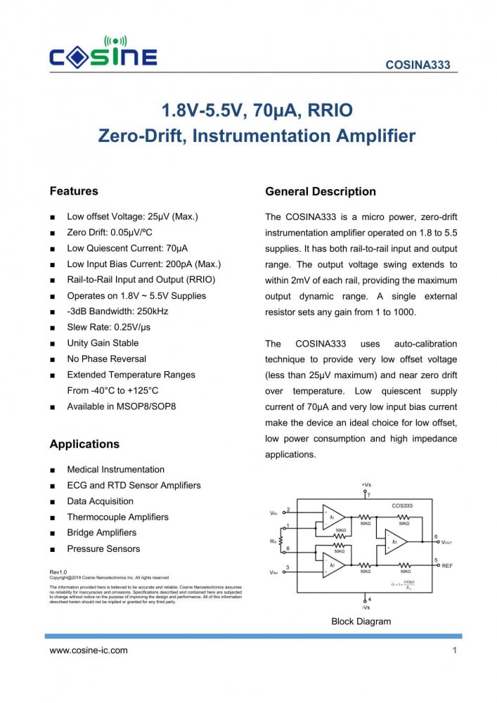 COSINA333MRB datasheet page 1