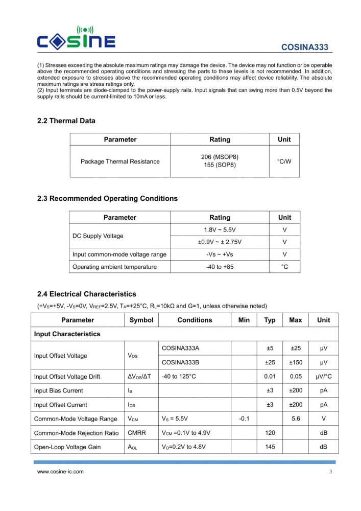 COSINA333MRB datasheet page 3