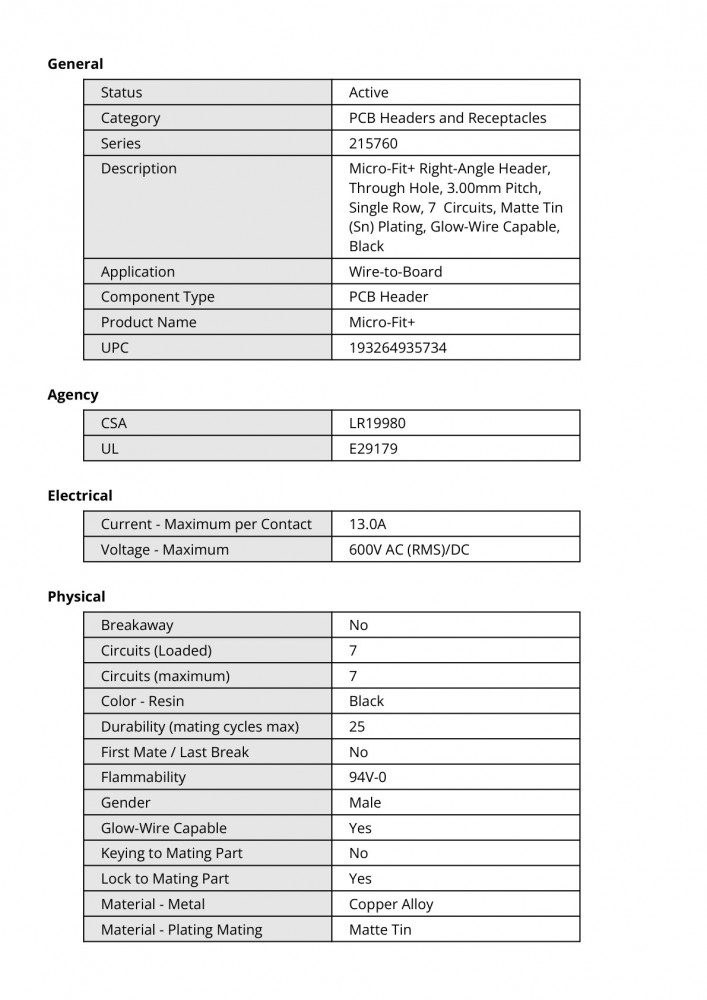 Technical document page 2 for MOLEX 2157601007
