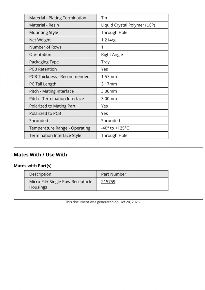 Technical document page 3 for MOLEX 2157601007