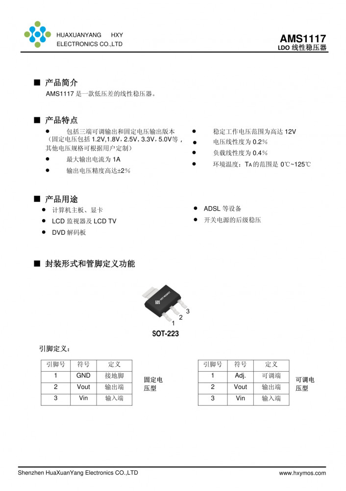 AMS1117 technical document page 1