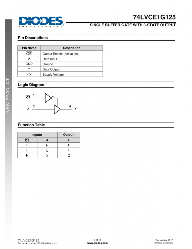 74LVCE1G125W5-7 datasheet page 2